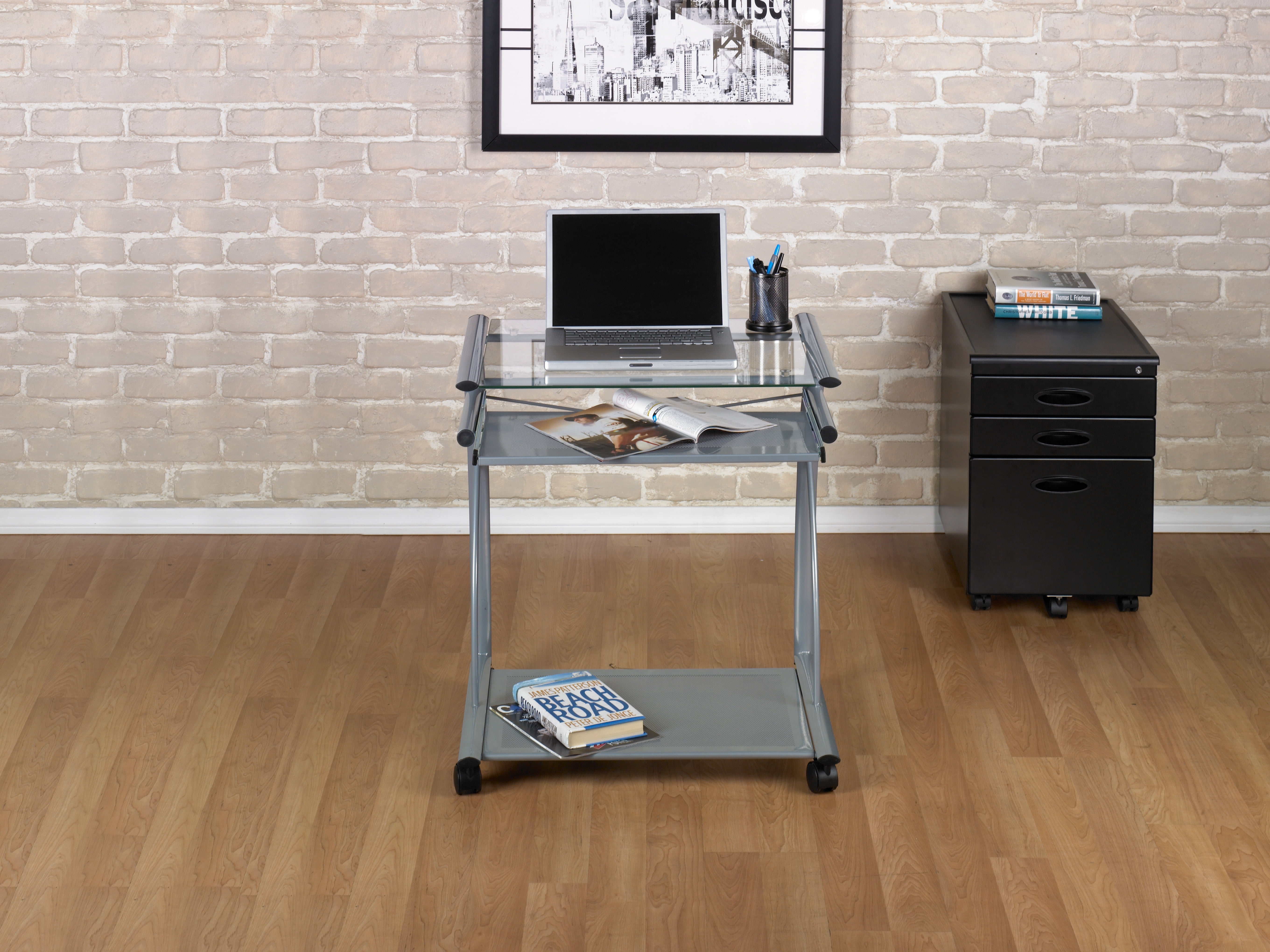 Studio Designs L Cart Compact Computer Cart with Storage and Keyboard ...
