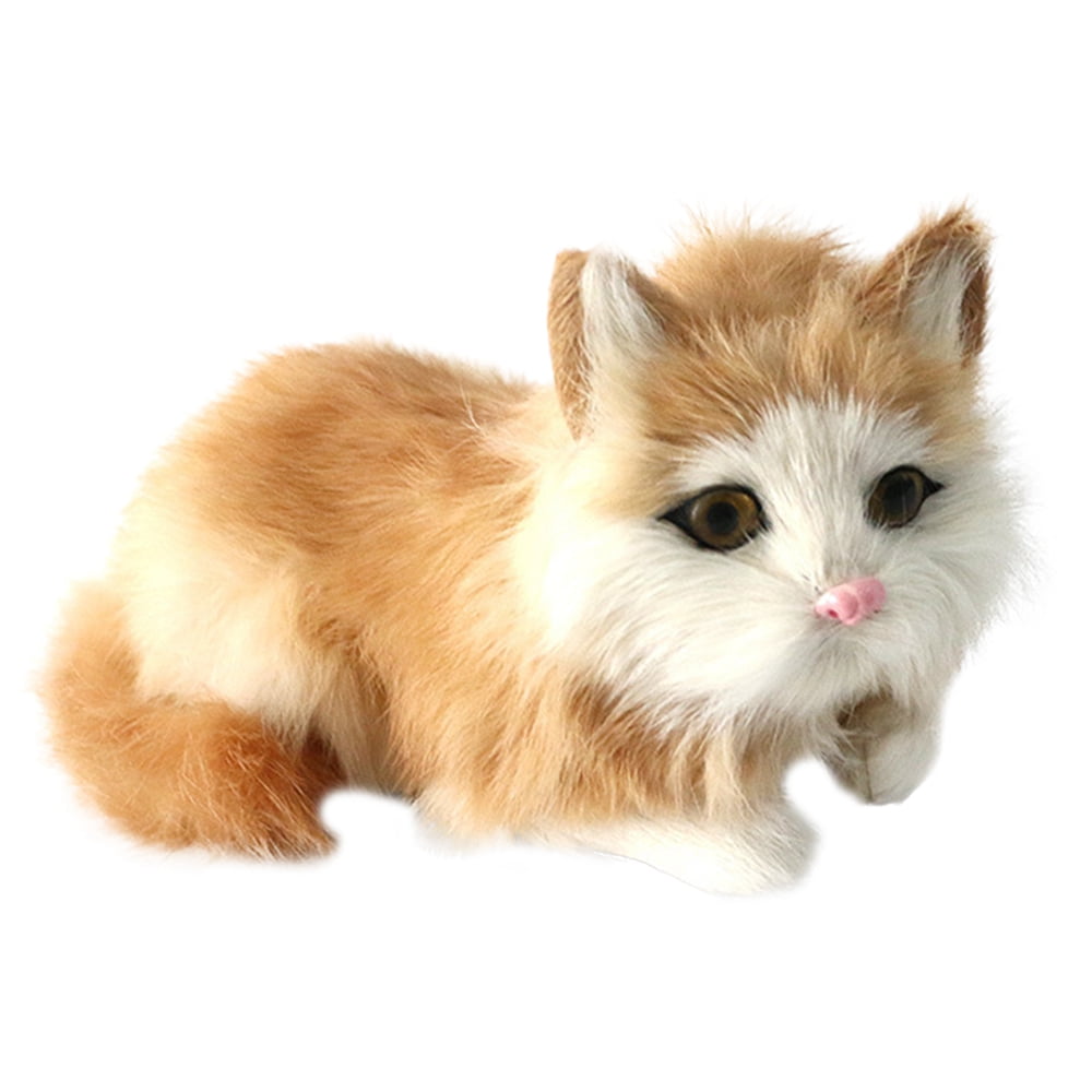 Realistic Fluffy Cat Figurine Cute Fake Cat Plush Doll Photo Props ...