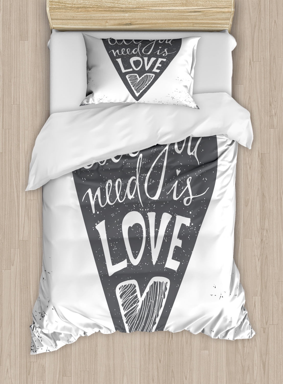 Quote Twin Size Duvet Cover Set, All You Need is Love Phrase Typography ...