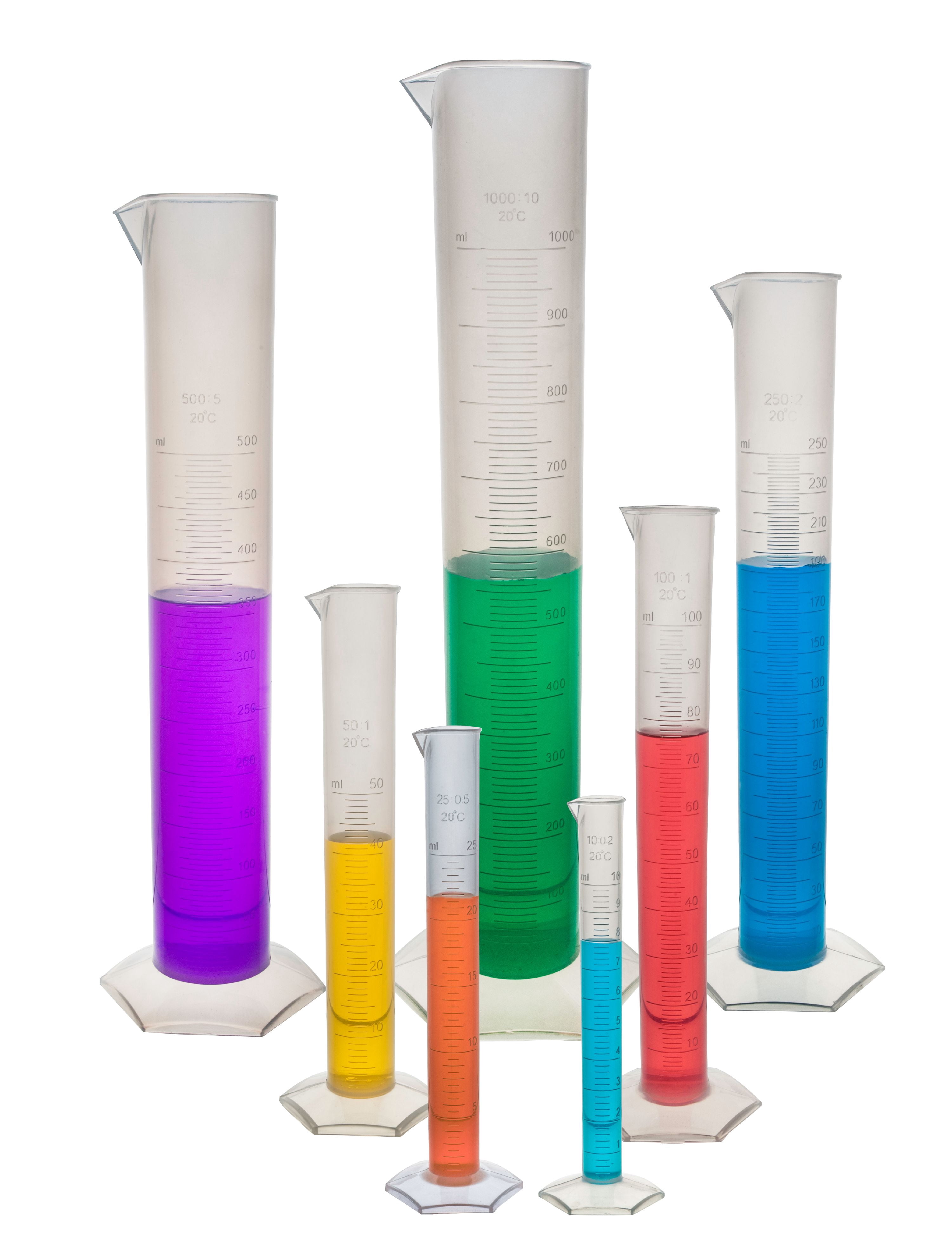 Polypropylene Graduated Cylinder Set of 7, Octagonal Base - 10,25 ...