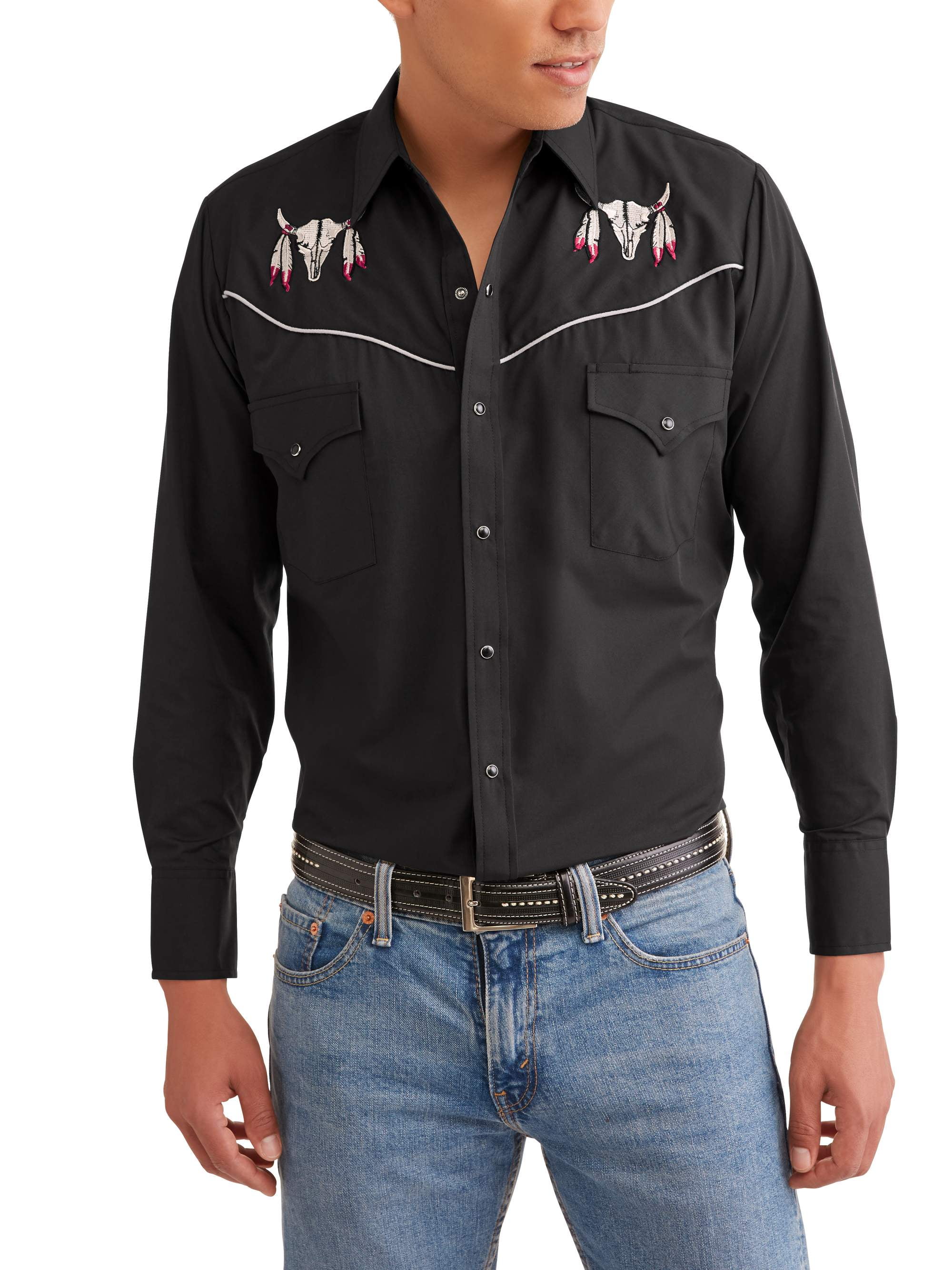 Men's Long Sleeve Rose Embroidery - Walmart.com