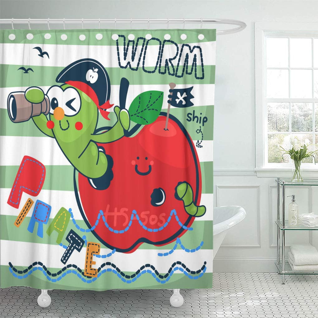 KSADK Cute Cartoon Pirate Worm Looking Through Binoculars in Red Apple ...