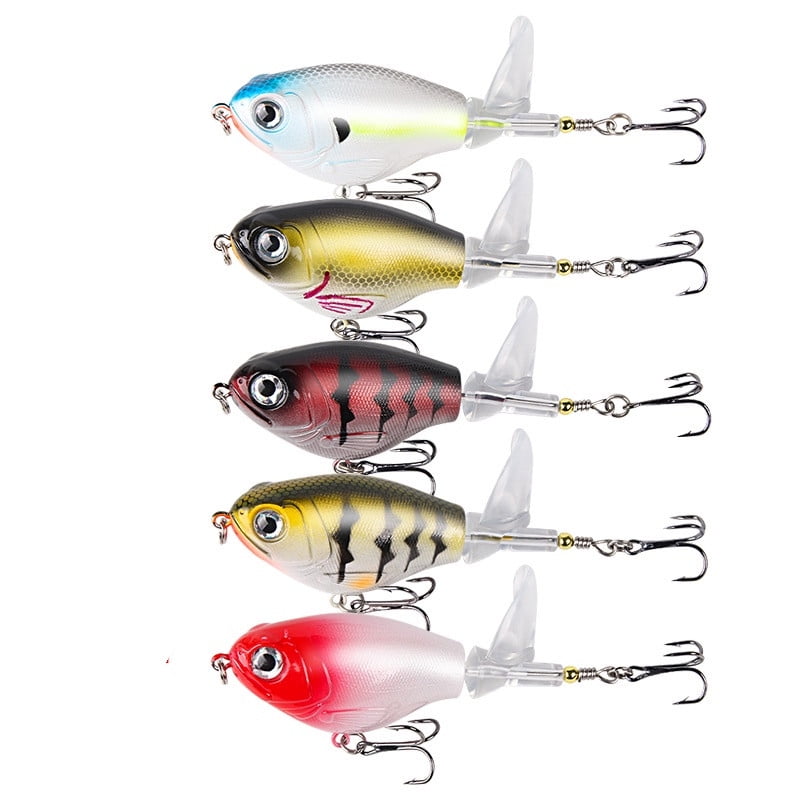 5pcs Fishing Lure 10.3cm 11.5g Rotating Tail Popper Floating Lure ...