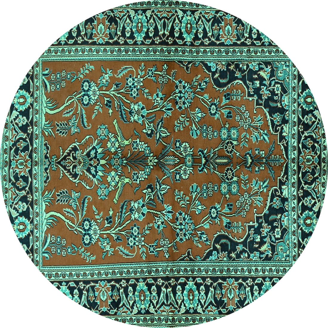 Ahgly Company Machine Washable Indoor Round Persian Turquoise Blue ...