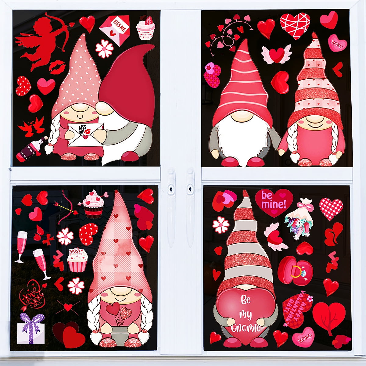 Valentine's Day Window Clings Stickers Decorations Gnome Heart Decals ...