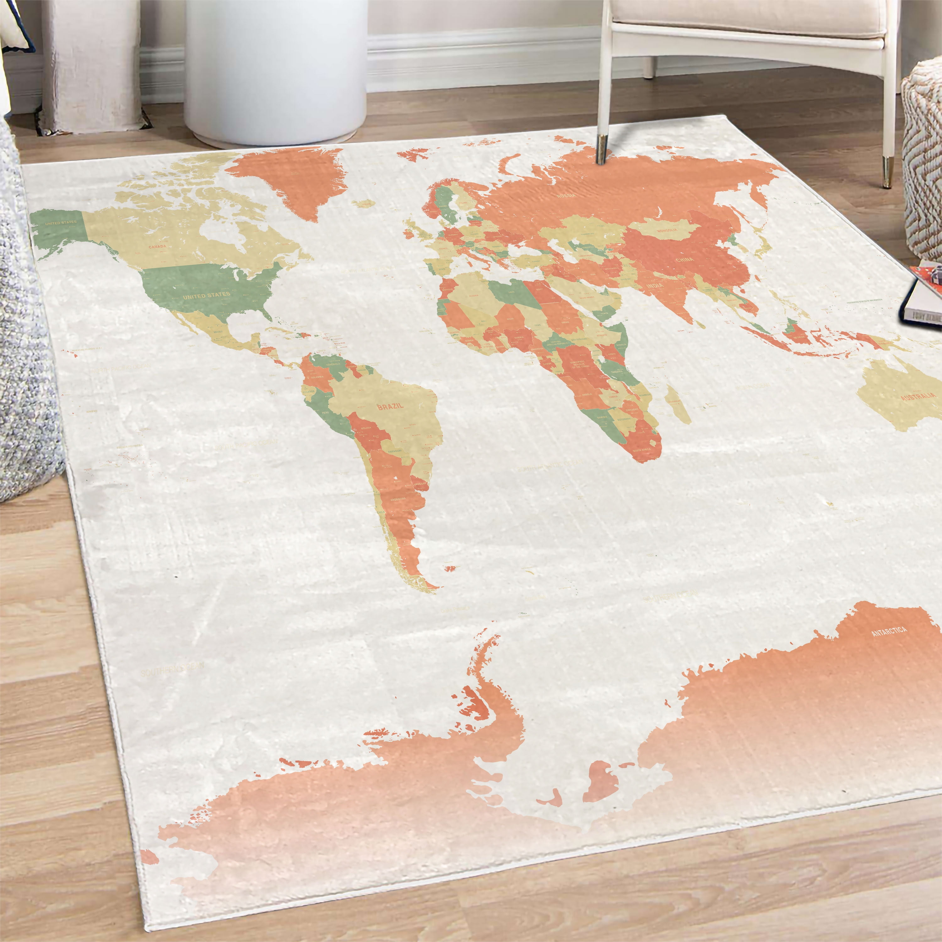 Earth Decorative Rug, Detailed World Map with All Countries Major ...