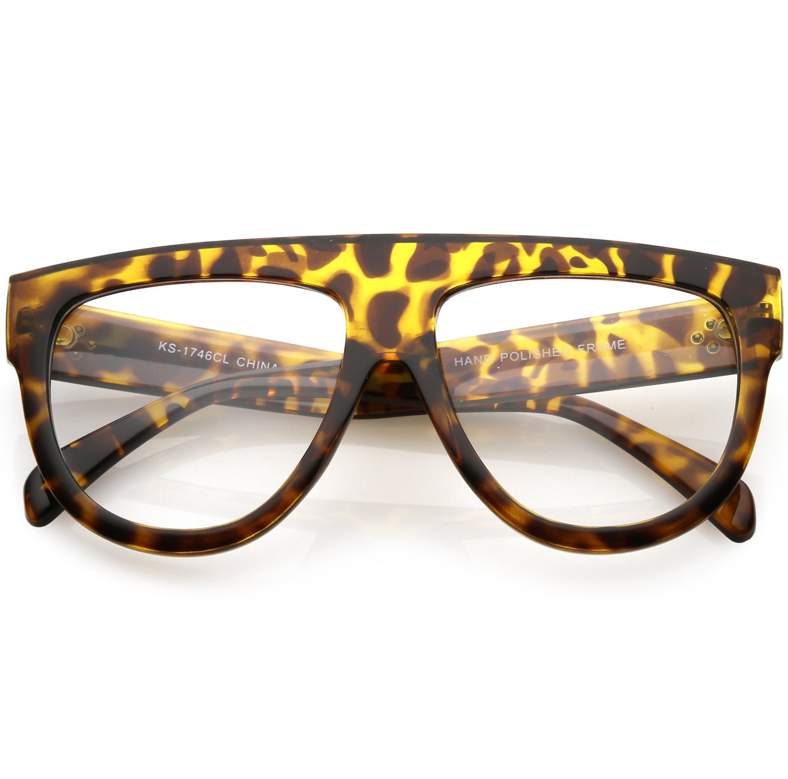 Oversize Flat Top Aviator Sunglasses Horn Rimmed Details Wide Arms ...