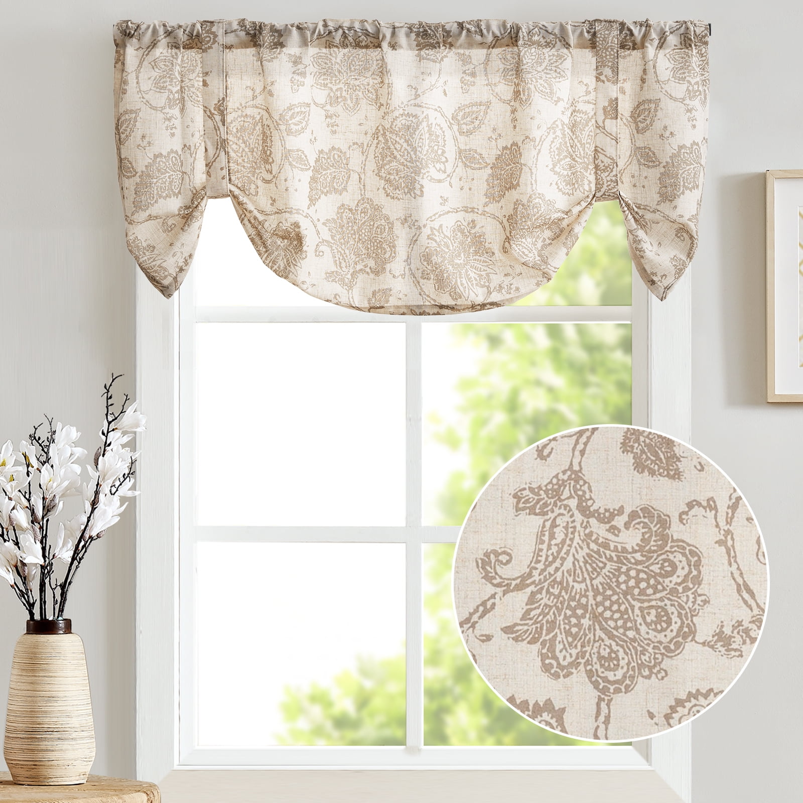 Click here for Curtainking Farmhouse Valance 20 Inch Taupe On Bei... prices