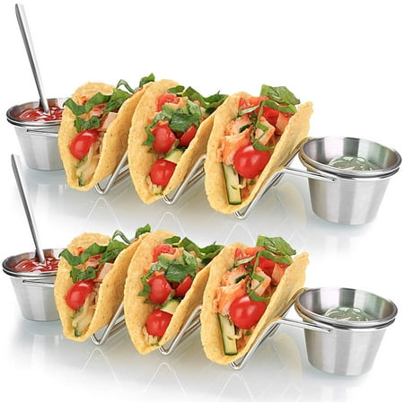 Taco Holder Stand - Holder Stand with Salsa Cup Holds 3 Tacos Each ...