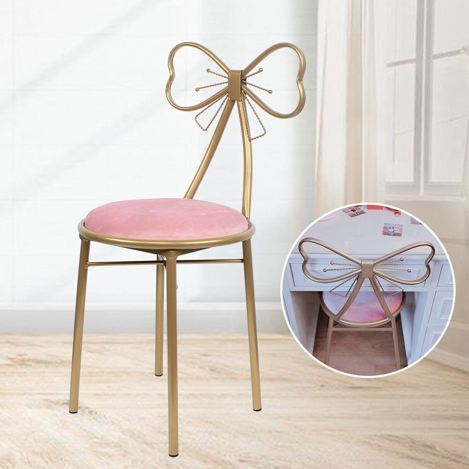 Classic Makeup Chair Dressing Table Stool Bedroom Bow Chair with Pink ...