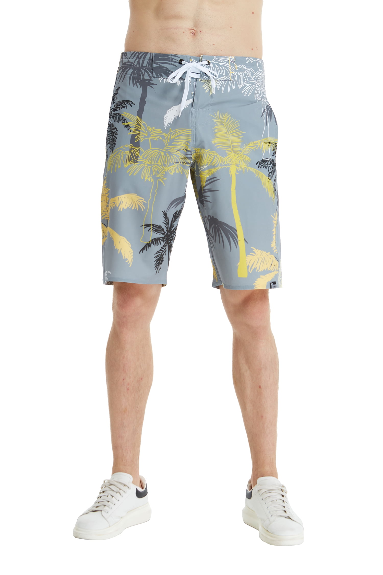 Men's Spandex Hawaiian Beach Board Shorts with Zipped Pocket in Yellow ...