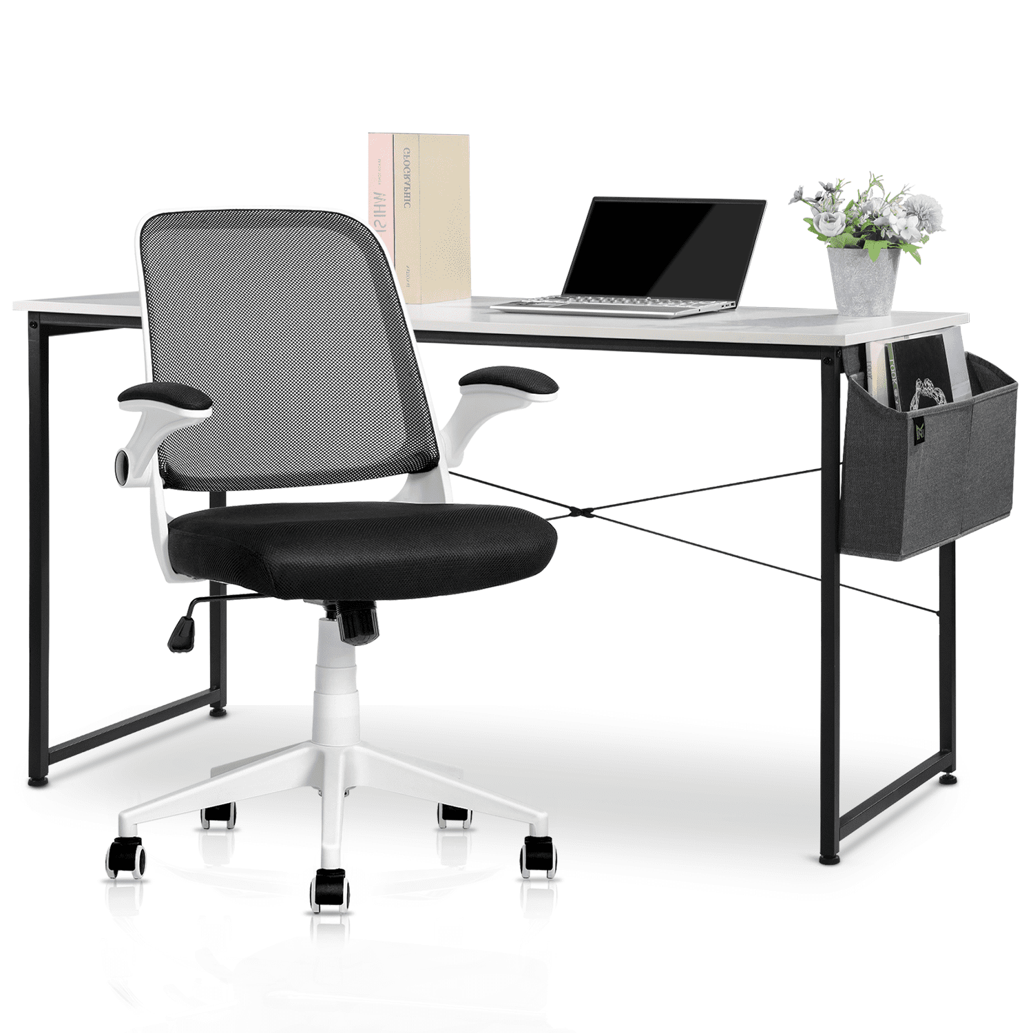 MoNiBloom Home Office Desk & Chair Set, Rolling Task Chair with Padded ...