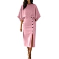 HongQid Batwing Sleeve Two Piece Midi Dress Button Side Slit Formal ...