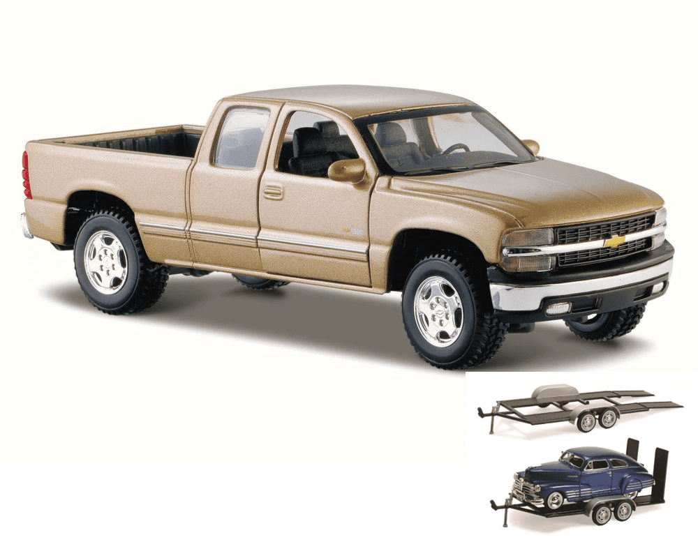 Diecast Car & Trailer Package - Chevrolet Silverado Pickup Truck, Gold ...