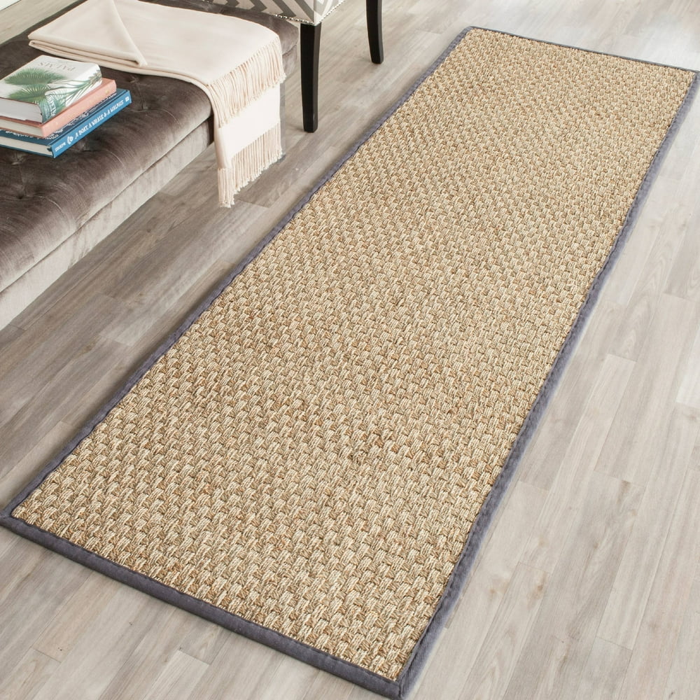 SAFAVIEH Natural Fiber Arbor Border Runner Rug, Natural/Dark Grey, 2'6 ...