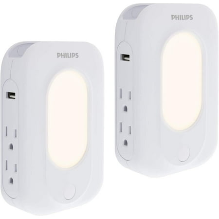 Philips 4-Outlet Extender 2-USB Surge Protector, Wall Adapter with ...