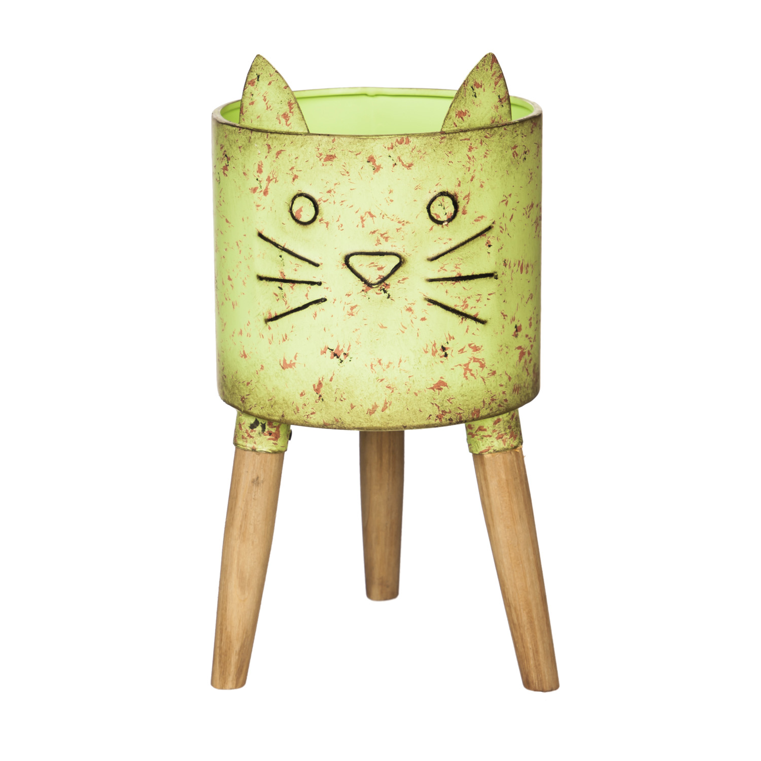 Evergreen Metal Cat Planter With Wooden Stand, 7.1''x 7.1'' x 12.2 ...