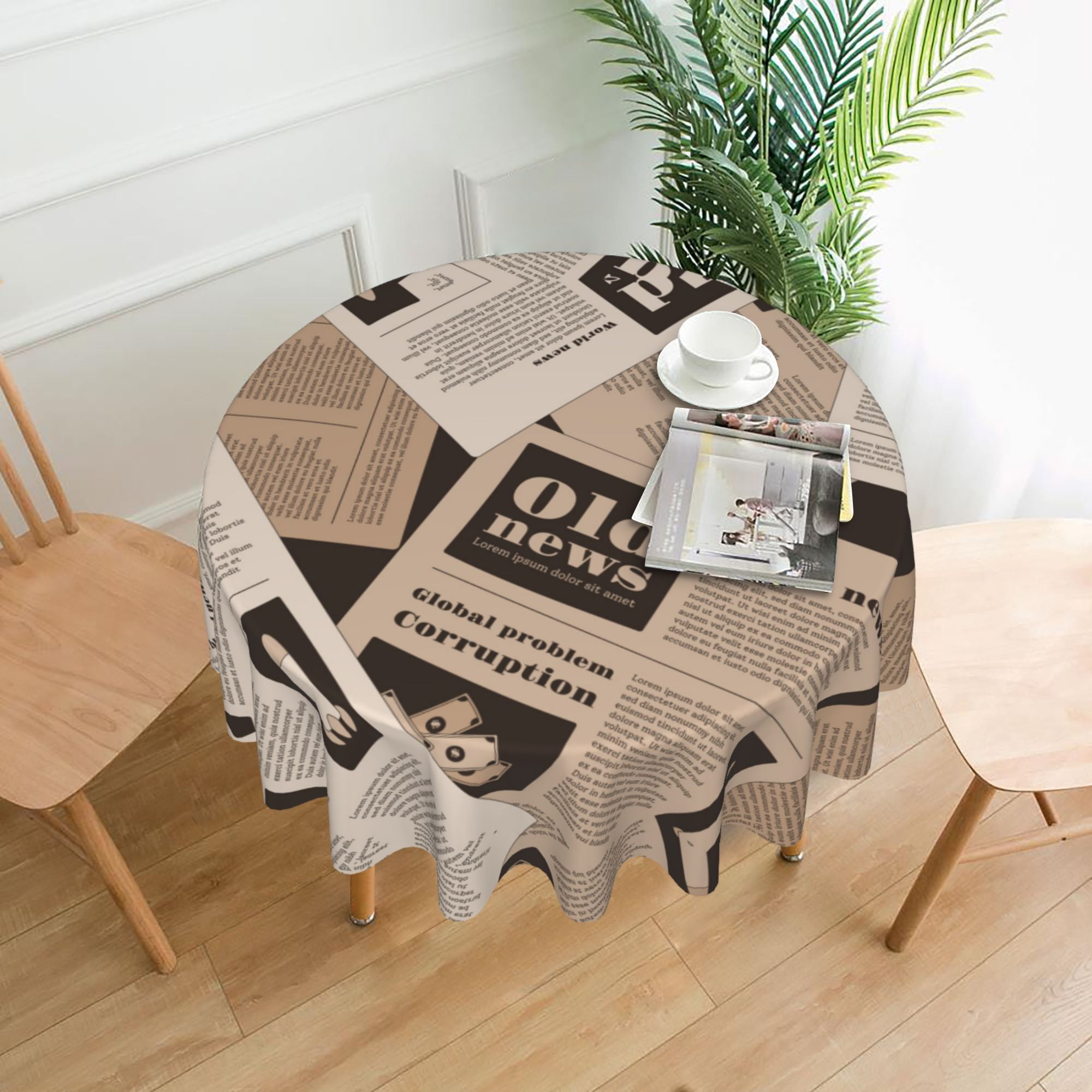 ZICANCN Round Table Cloths 60 Inch, Hand Drawn Old Newspaper Table ...
