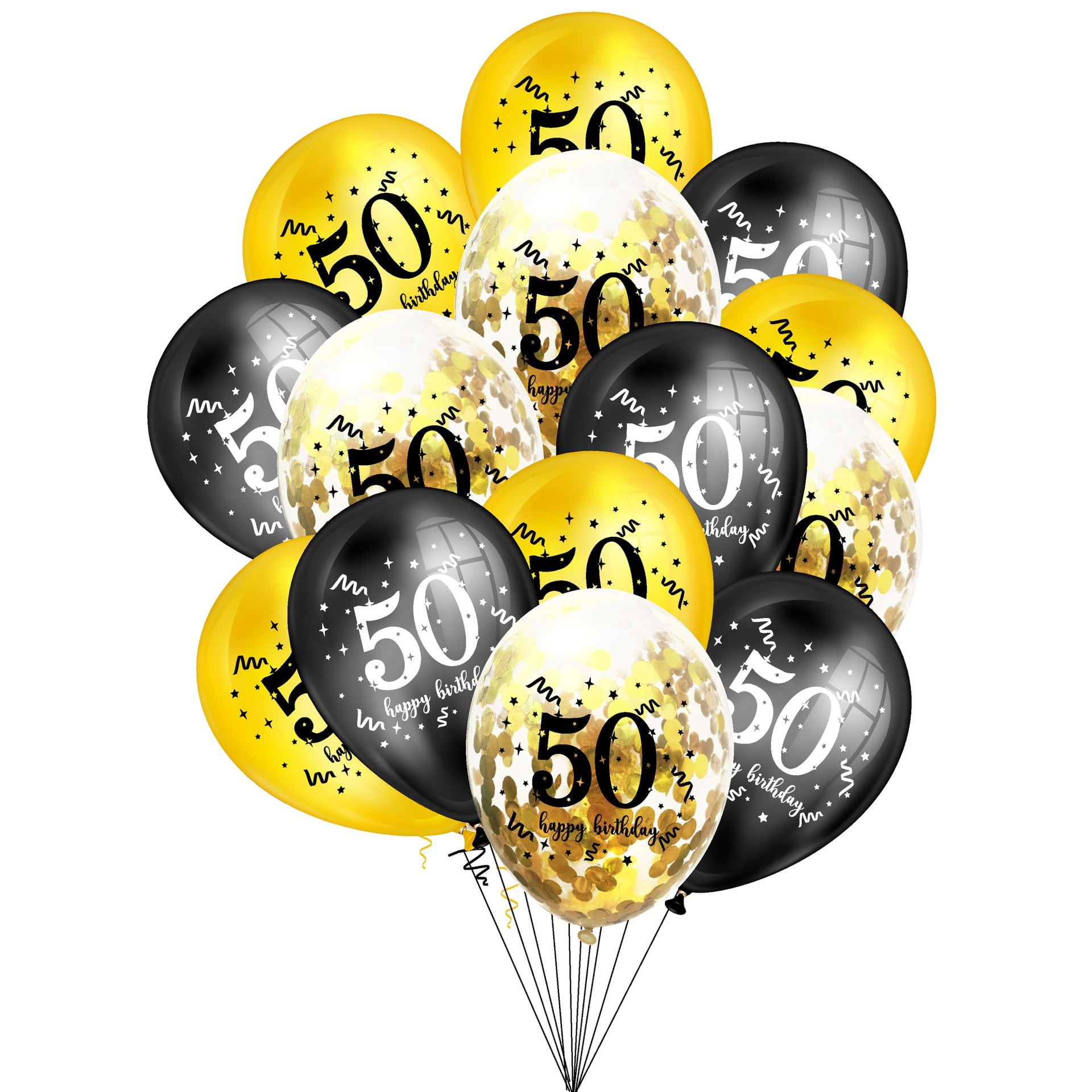 Mulanimo 15Pcs 30th 40th 50th 60th 70th 80th Year Old Latex Balloon Confetti Balloon Set ...