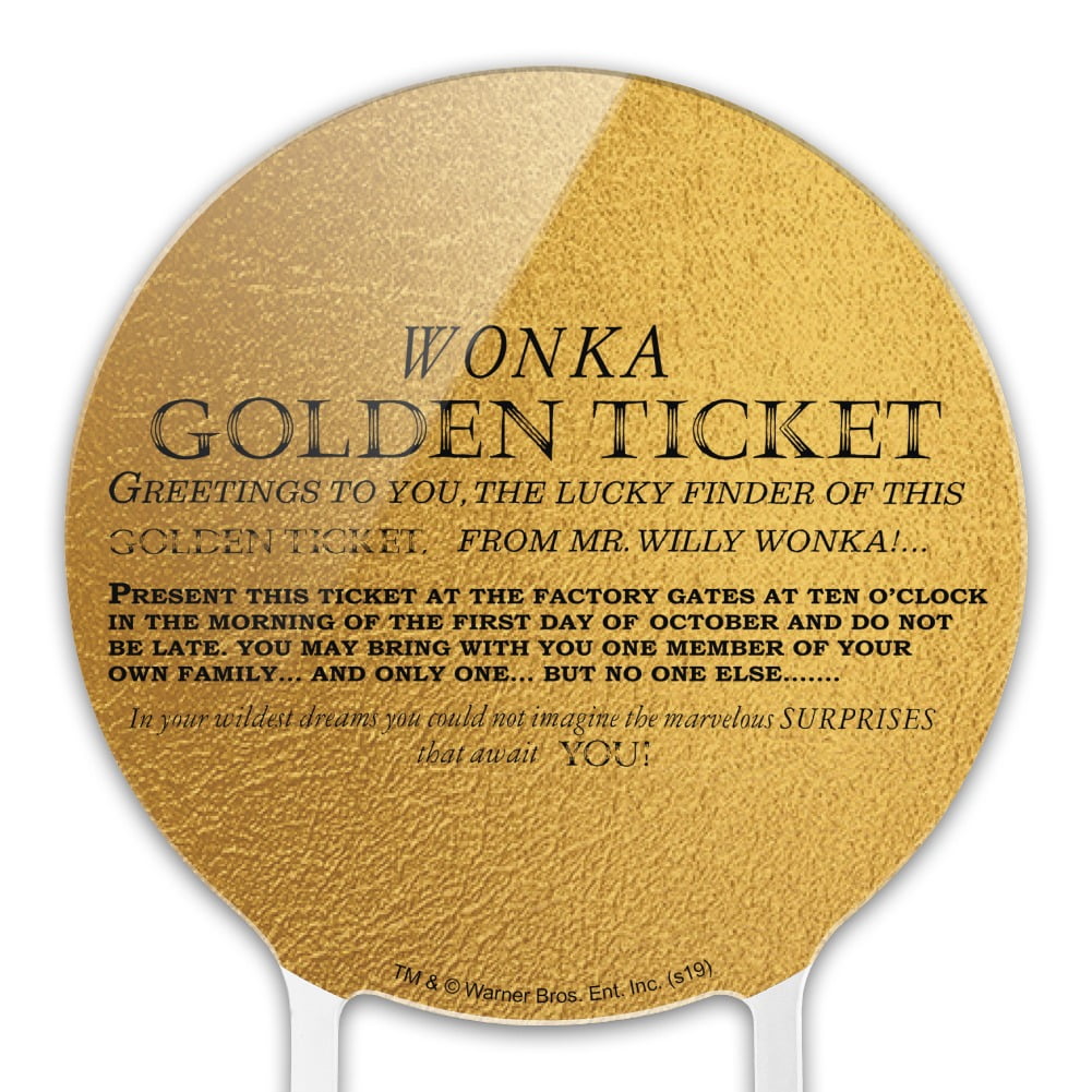 Acrylic Willy Wonka and the Chocolate Factory Golden Ticket Cake Topper ...