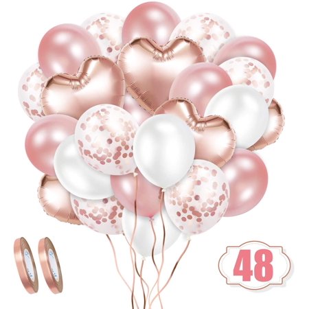Rose Gold Balloon Set, 48 Pieces Foil Balloon Set, Confetti Balloons ...