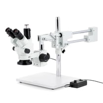 AmScope SM-3TZZ-144A-B 3.5X-180X Black Trinocular Stereo Zoom Microscope on Single Arm Boom ...