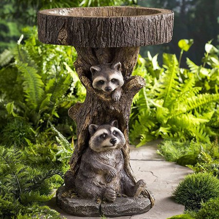 Resin Raccoon Birdbath Animal Statue Outdoor Bird Feeder Resin ...