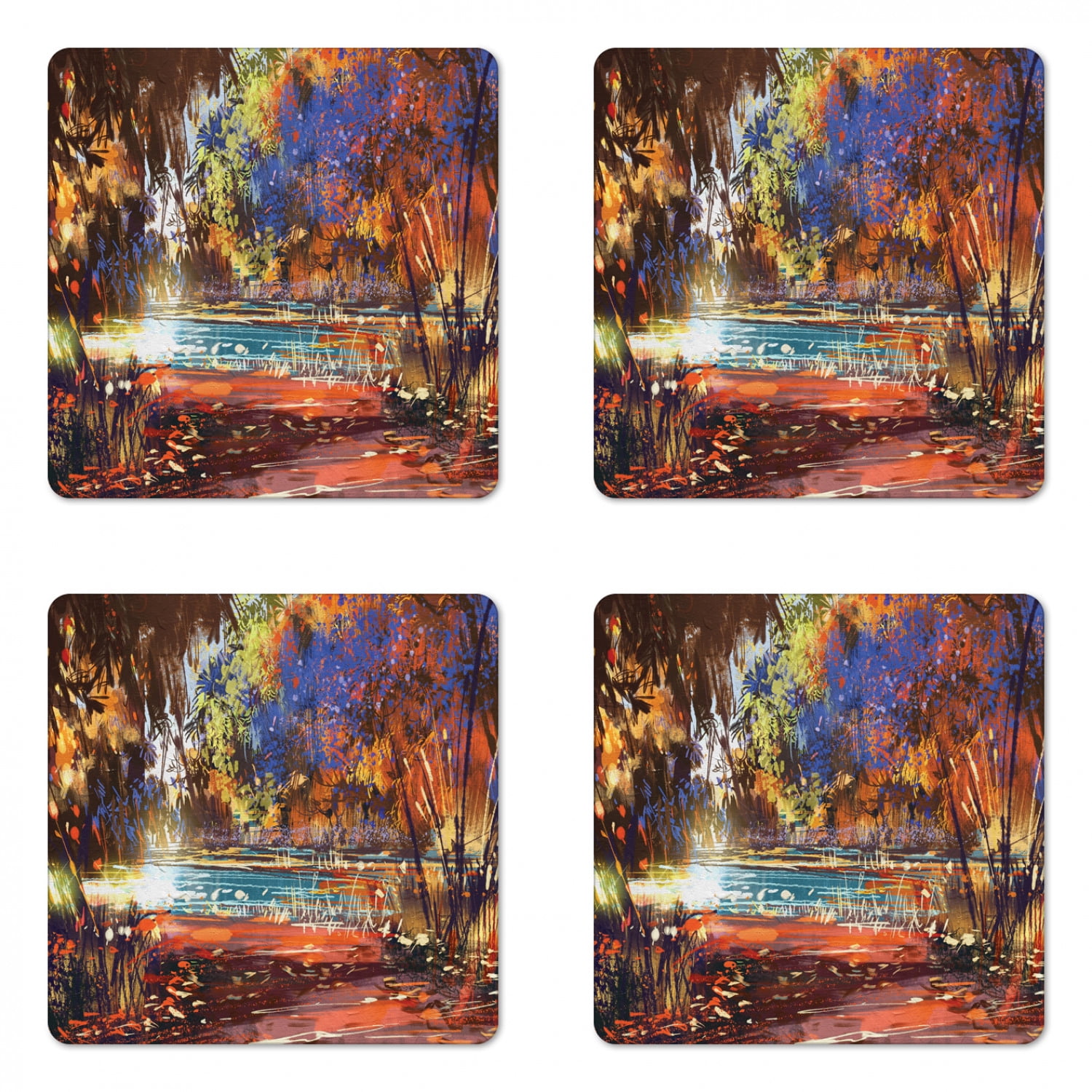 Fantasy Coaster Set of 4, Refreshing Nature Painting Serene Pond ...