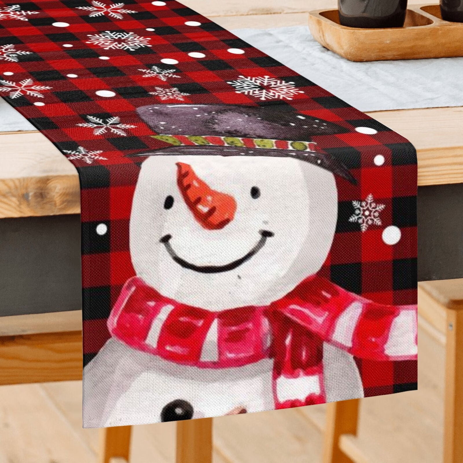 Christmas Snowman Table Runner, Red Black Buffalo Plaid Christmas Table ...