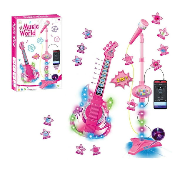 Guitar and Microphone Set,Guitar Toys with Music&Colorful Light ...