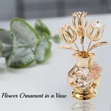 24K Gold Plated Crystal Studded Flower Ornament in a Vase with ...