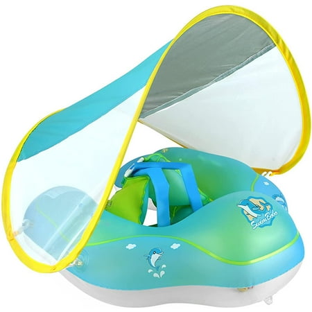 Baby Sun Protection Swim Ring Swim Trainer With Removable Sun Canopy ...