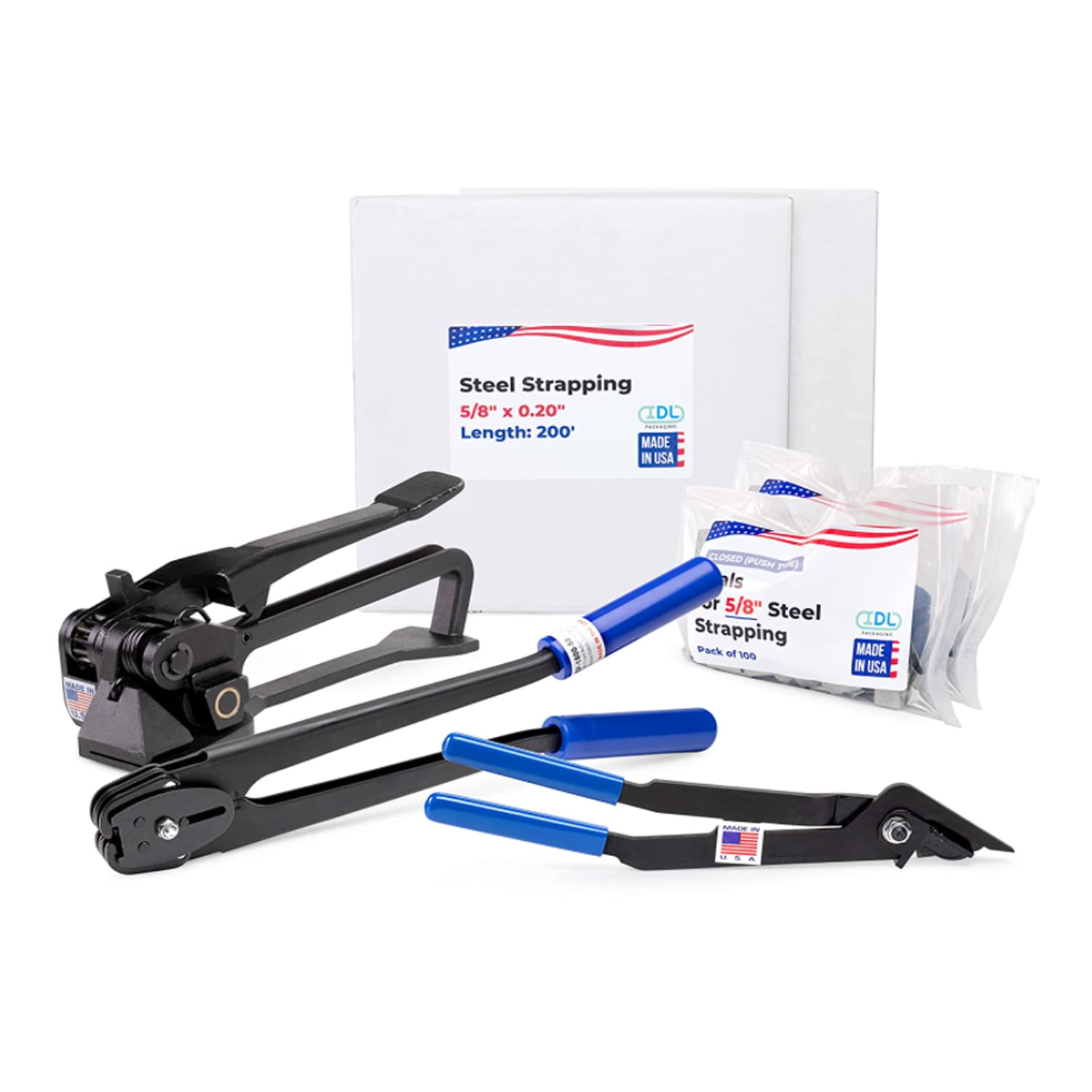 IDL Packaging USA Made 5/8" x 400' Steel Strapping Kit for Round ...