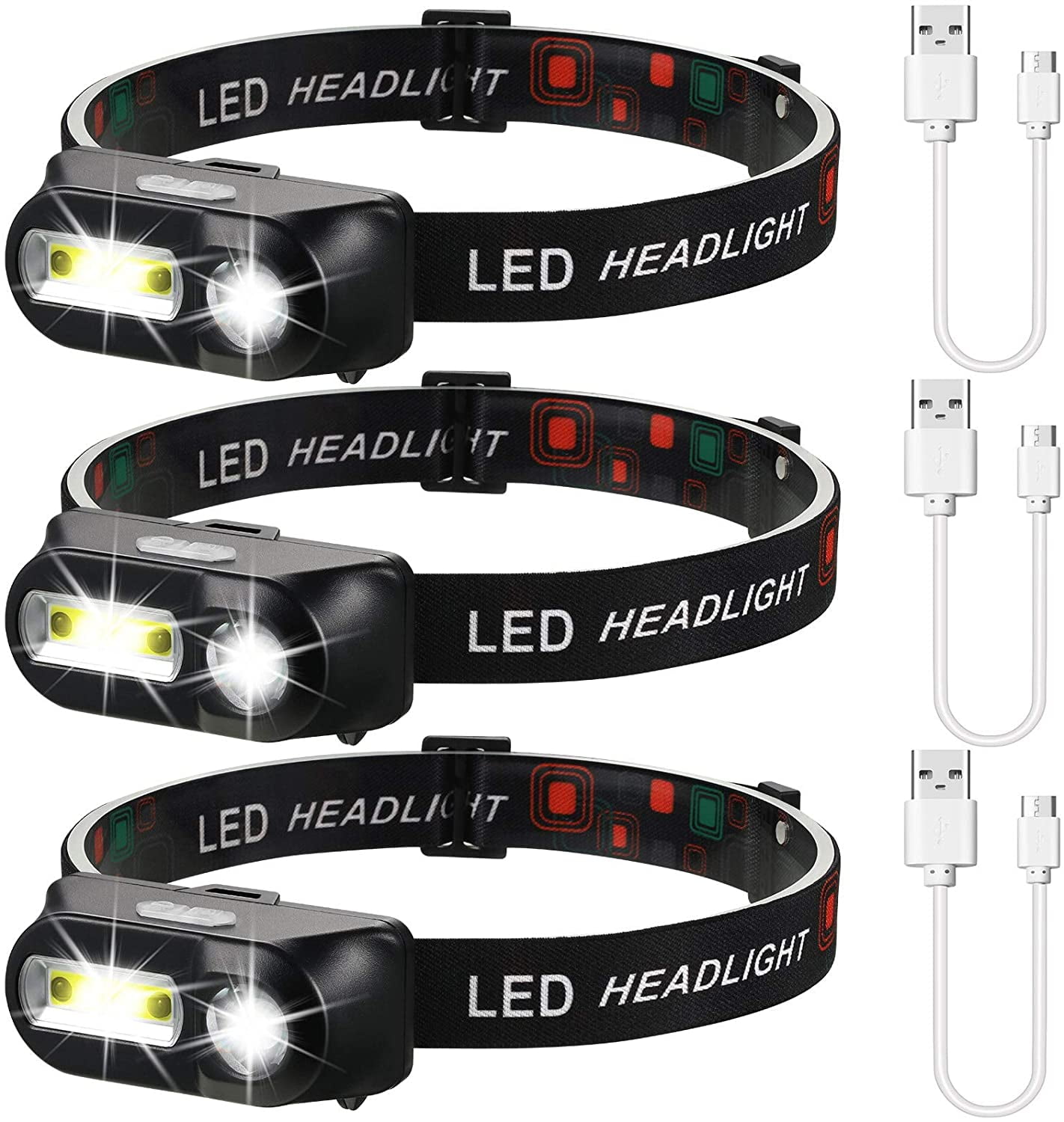 3 LED Headlamp USB Rechargeable Waterproof 1000 Lumen Headlamp ...