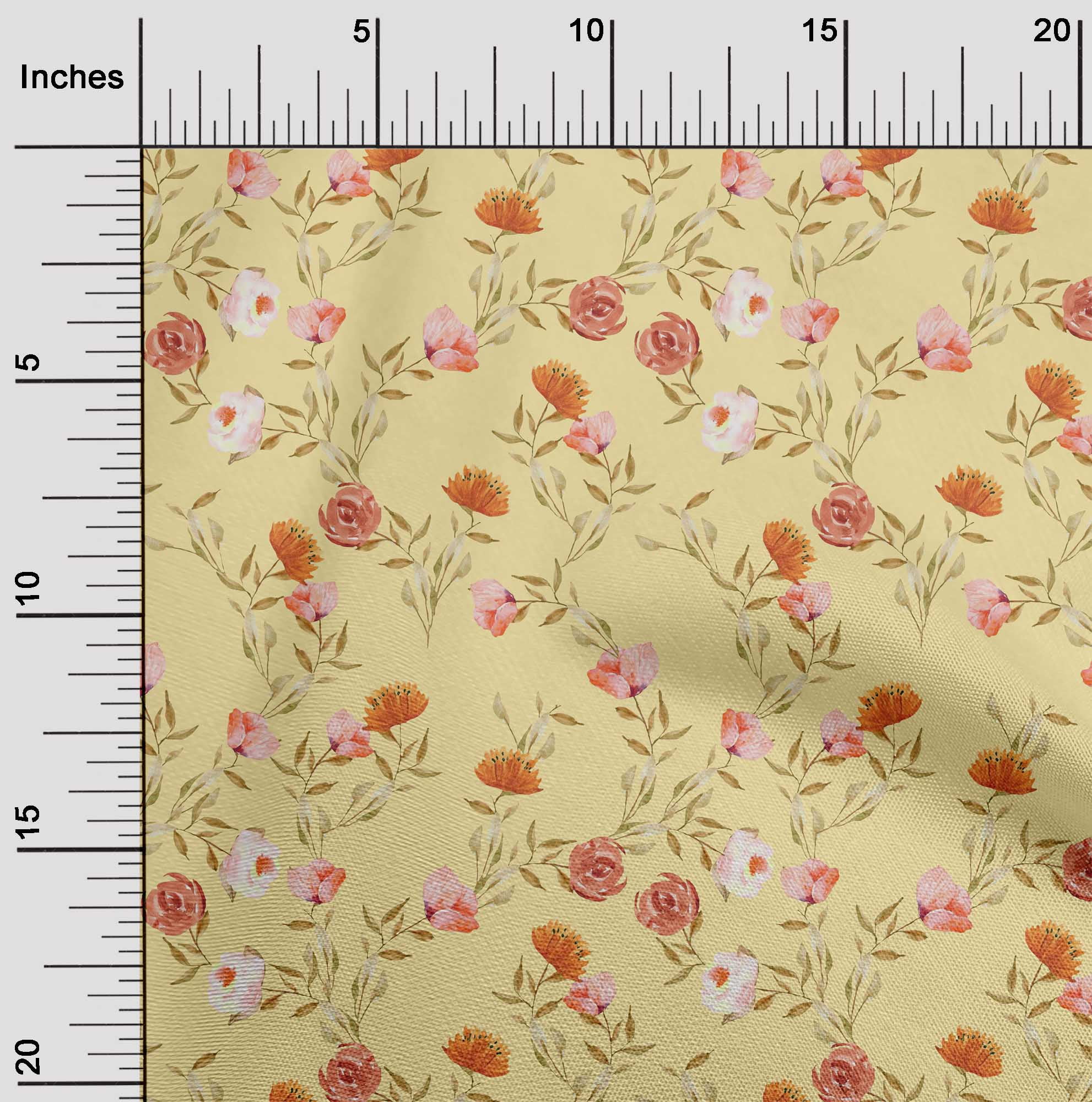 oneOone Silk Tabby Pale Yellow Fabric Flower & Leaves Watercolor Dress ...