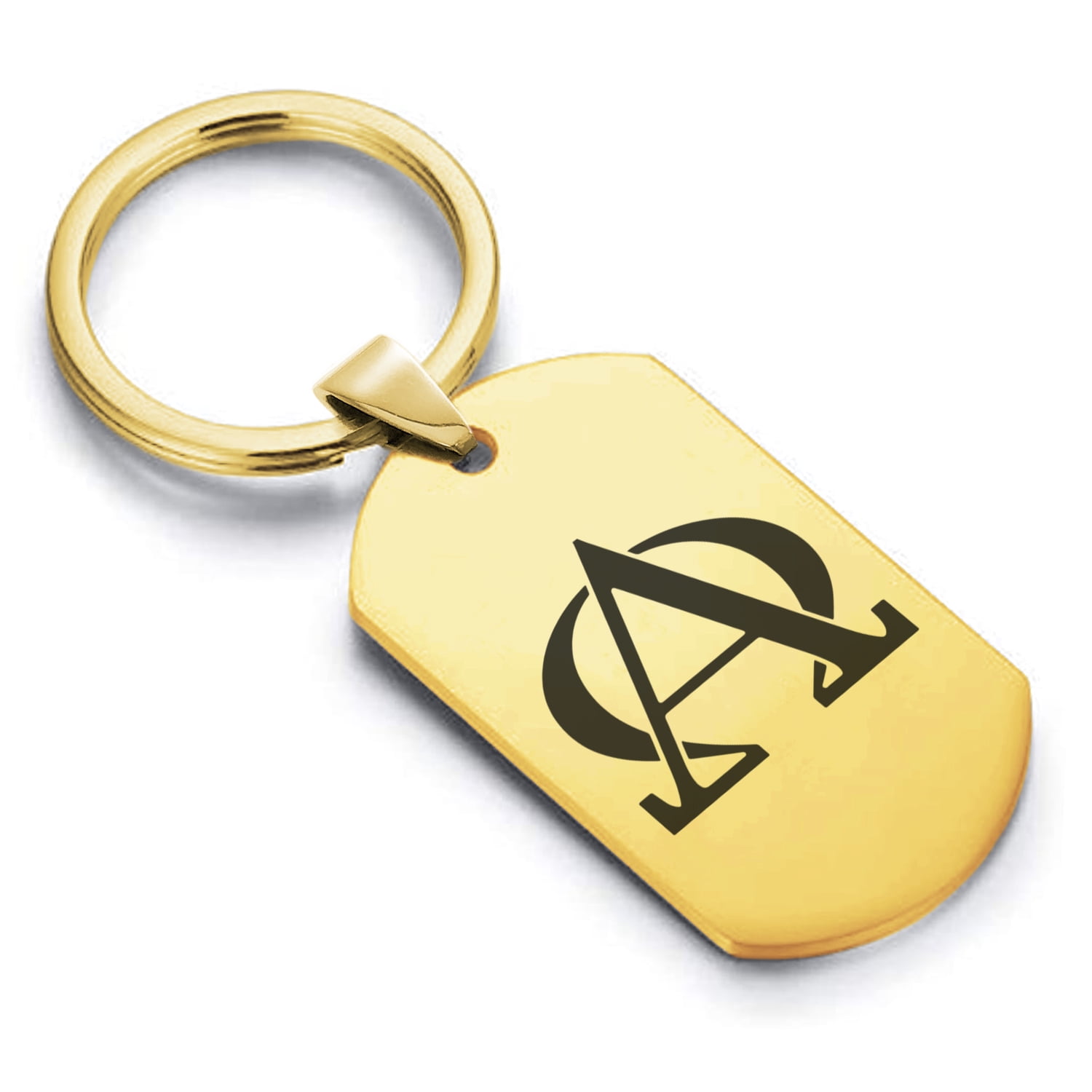 Stainless Steel Religious Alpha and Omega Dog Tag Keychain Circle Ring ...