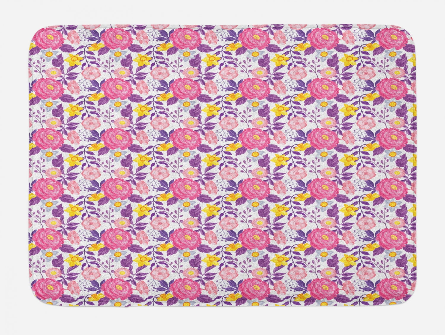 Garden Art Bath Mat, Pattern with Different Blooming Flowers Delicate ...