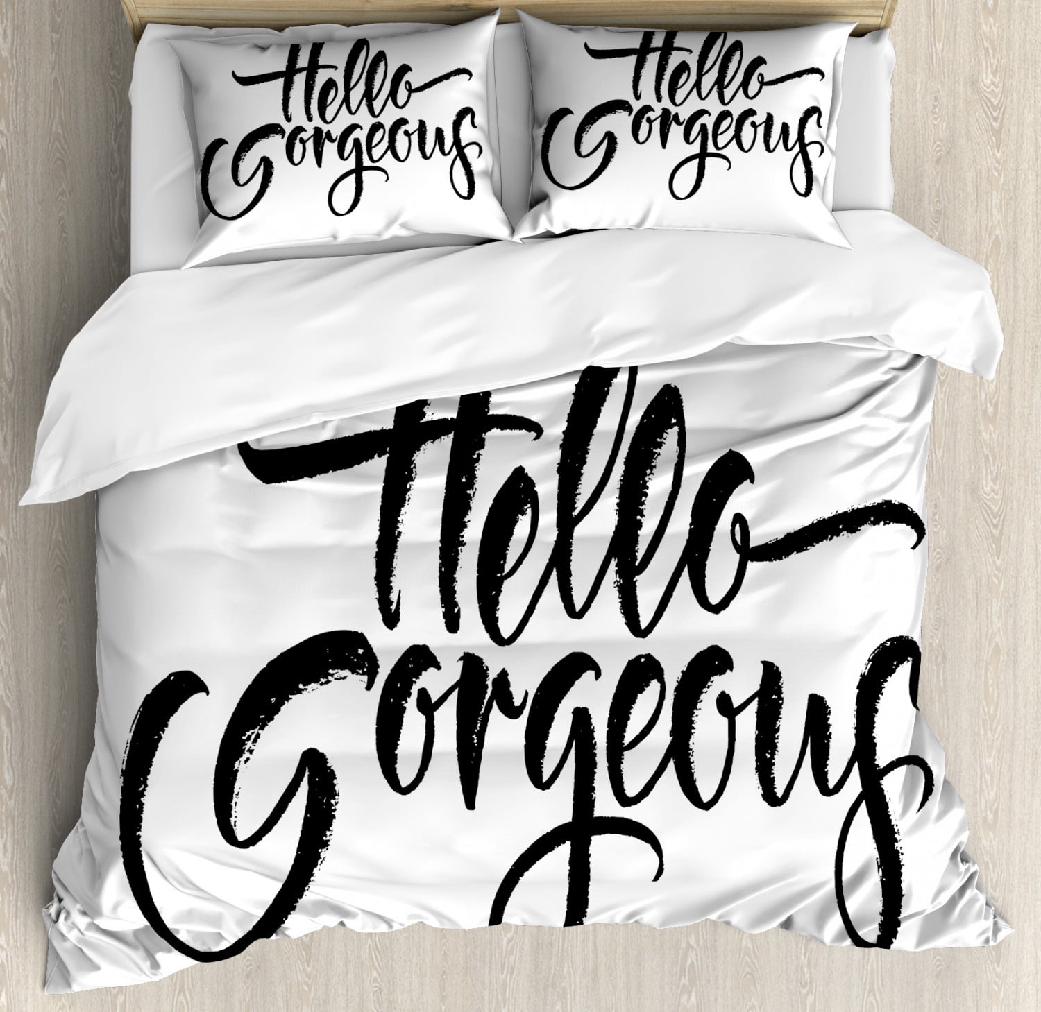 Hello Gorgeous Queen Size Duvet Cover Set, Weathered Font of ...