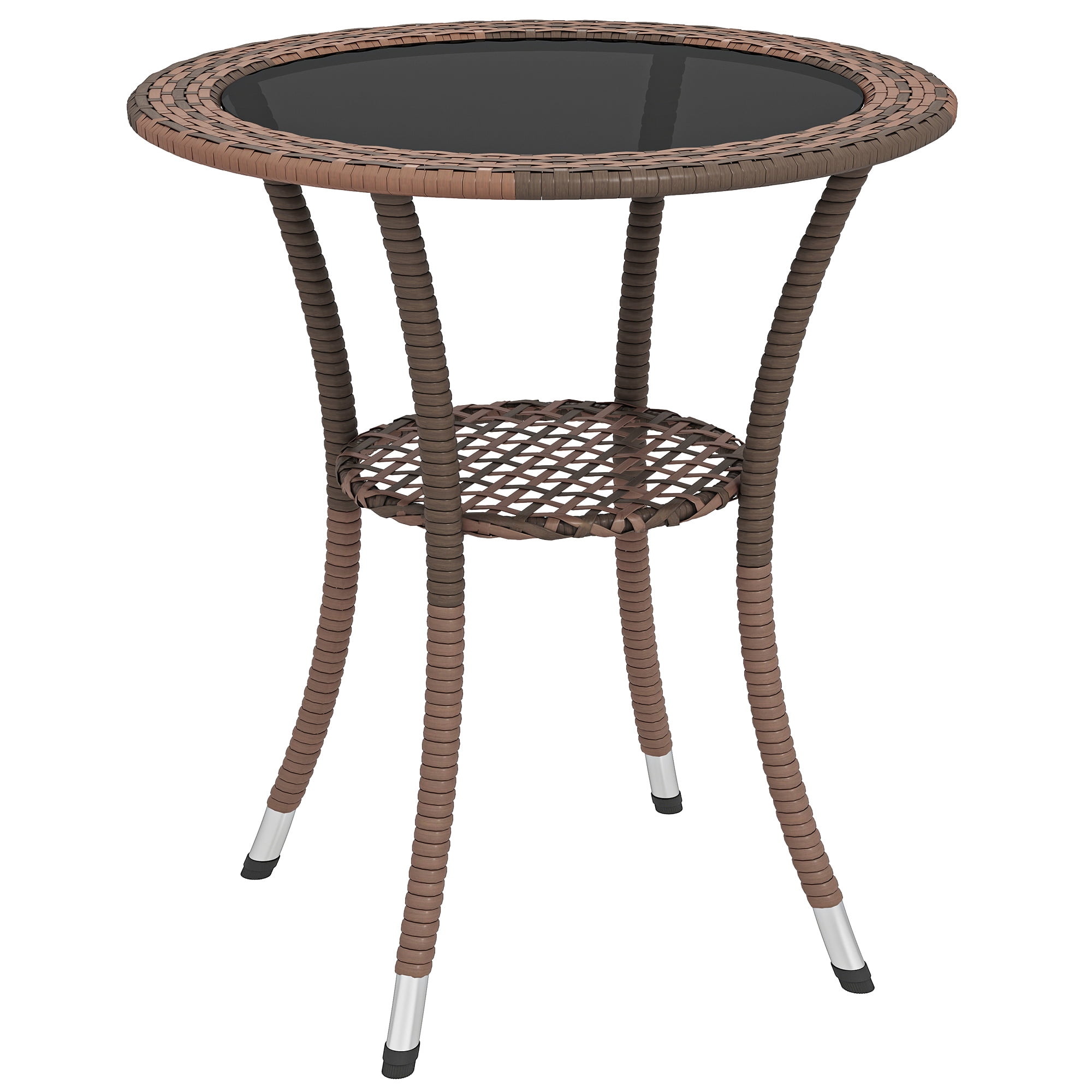 Click here for Outsunny Wicker Dining Table W/ 2-Tier Shelf  Roun... prices