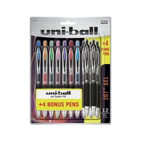 uni-ball 207 Retractable Gel Pens, Medium Point, Assorted Colors, 8 + 4 ...