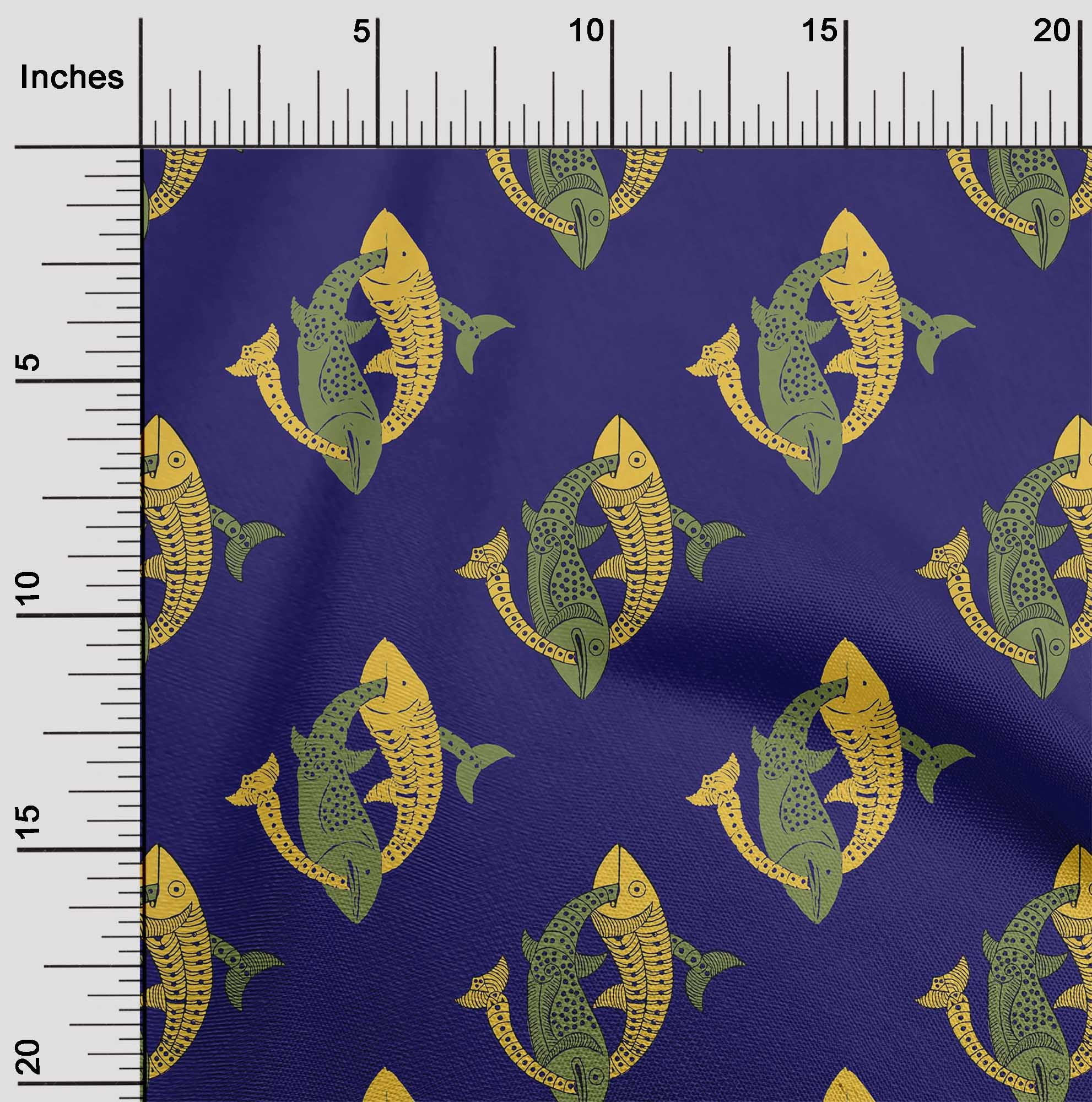 oneOone Georgette Viscose Fabric Fish Block Print Fabric By The Yard 42 ...