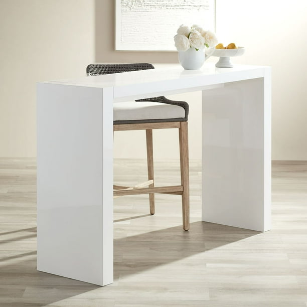 Studio 55D Jessa Modern Minimalist Gloss White Rectangular Bar Table 60 ...