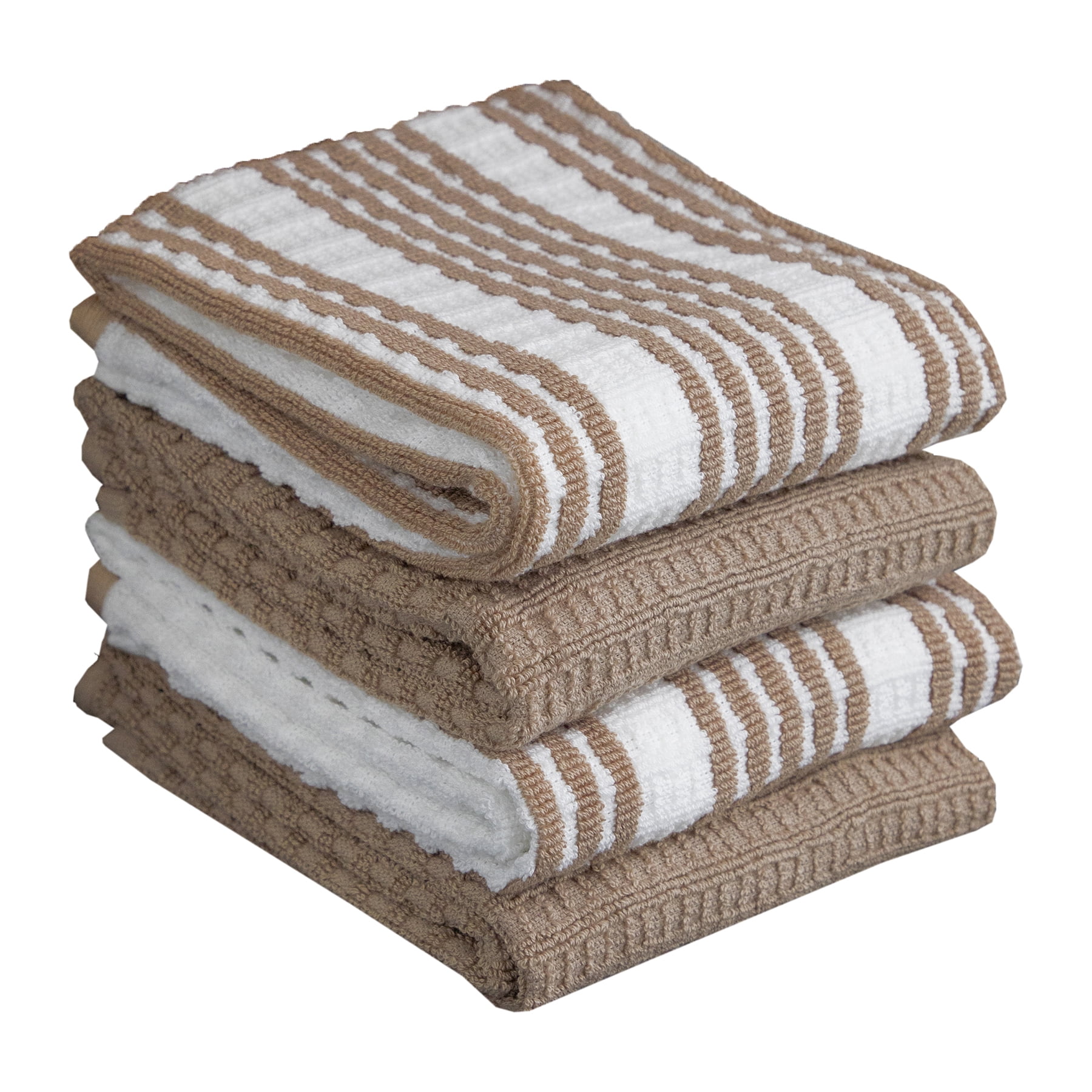 T-FAL Solid and Stripe Waffle Kitchen Towel, 4 Pack, Sand - Walmart.com