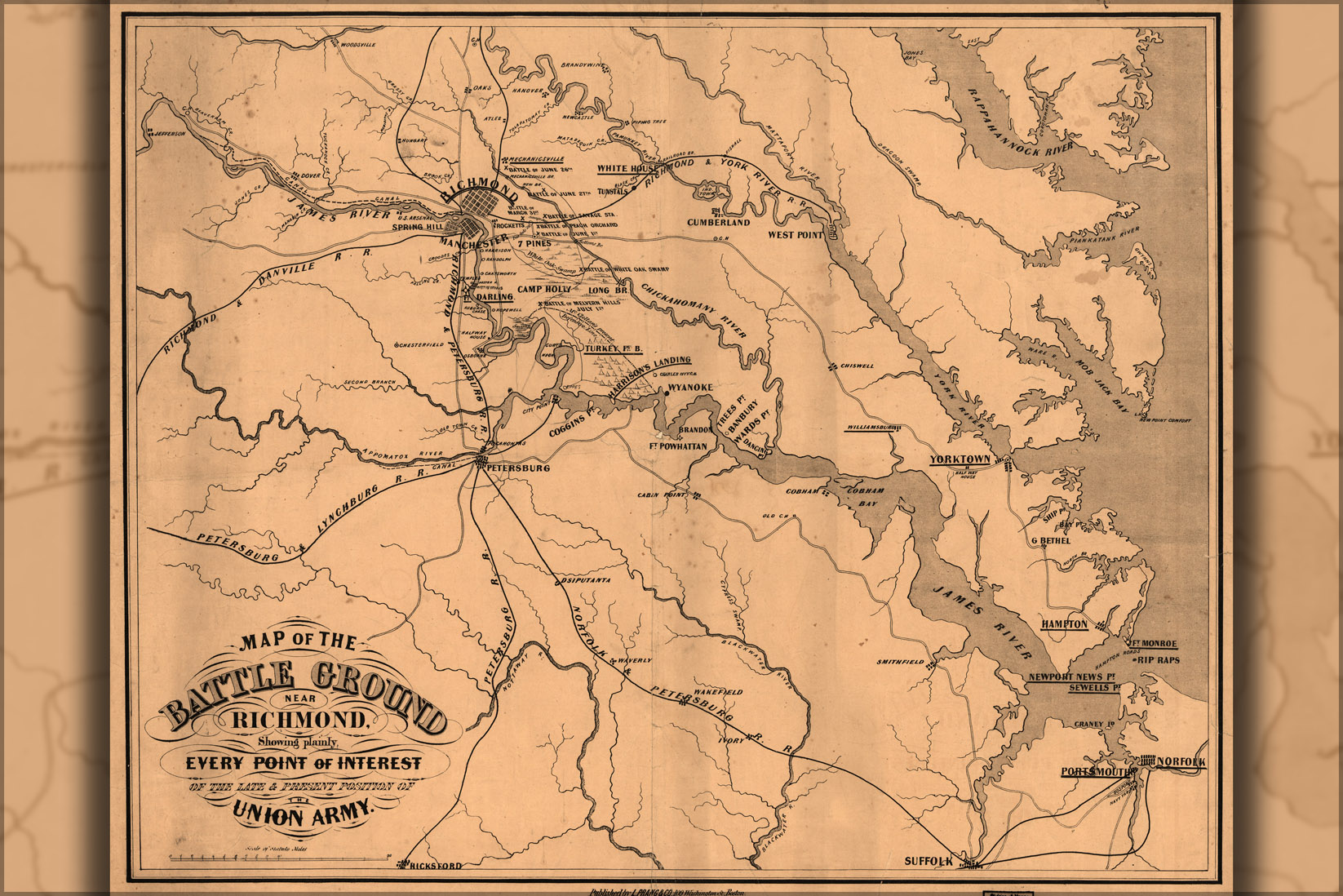 24"x36" Gallery Poster, Map of battle ground near Richmond virginia ...