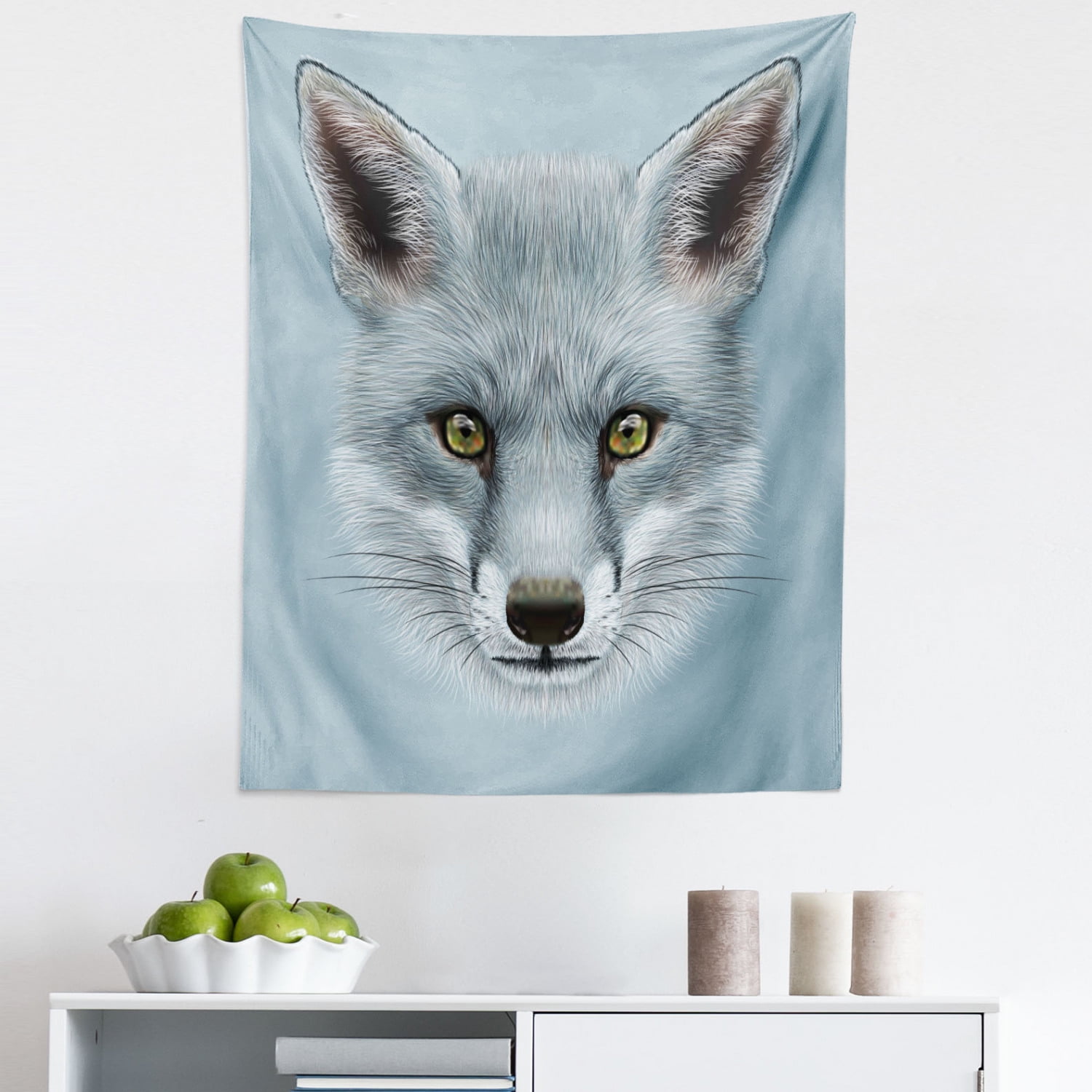 Animal Tapestry, Grey Fox Portrait Fluffy Forest Creature Mammal ...