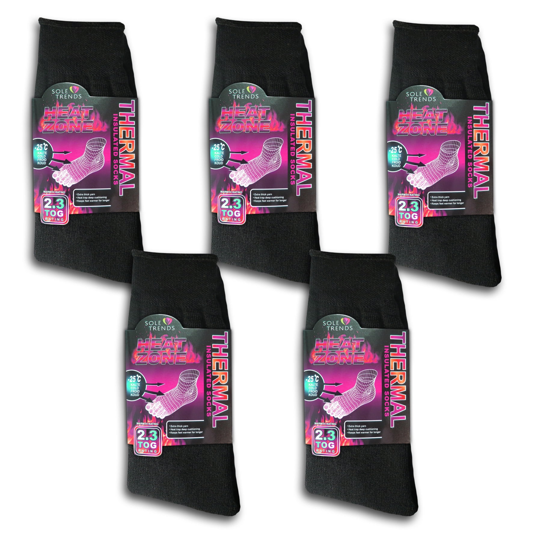 Heat Zone Socks - 5 Pairs of Women Thermal Insulated Heated Winter Boot ...