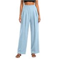 Summer Pants For Women 2026 Solid Color Loose Casual Like Linen Pleated ...