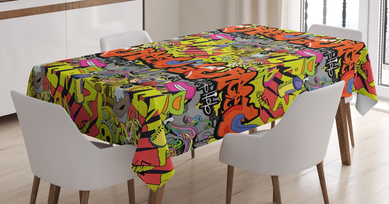 Graffiti Tablecloth, Contemporary Style Hip Hop Funky Grunge Culture ...