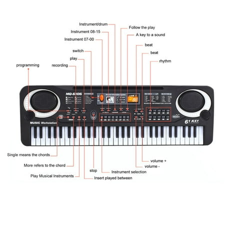 61 Keys Electronic Piano Keyboard With Microphone Black & White ...
