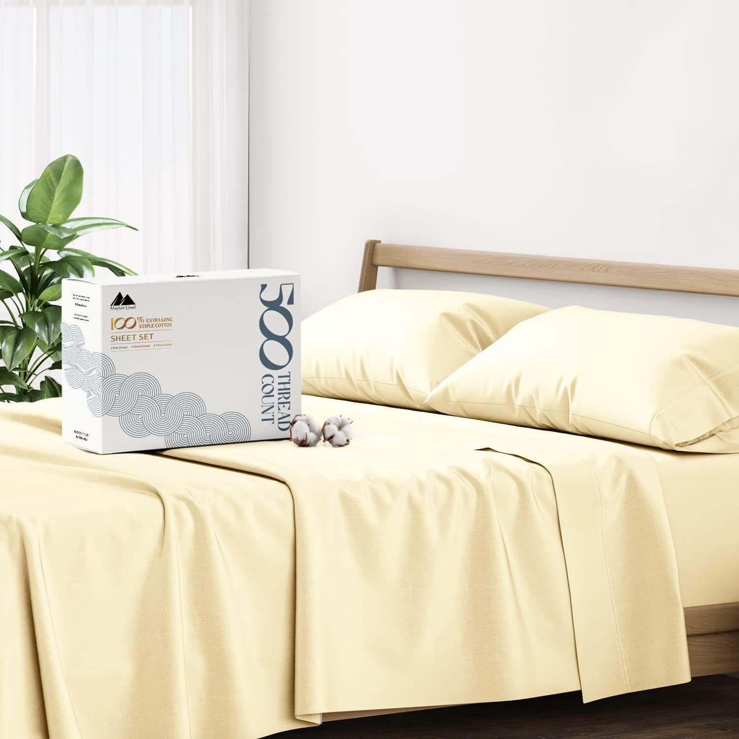 500 Thread Count 100% Cotton Sheet Silver Queen Sheets Set 4-Piece Long ...
